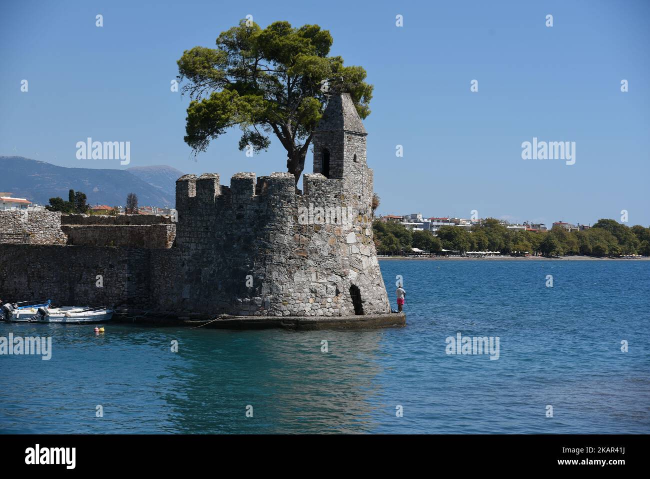 The medieval fortification of Nafpaktos, Greece on September 7, 2017 ...