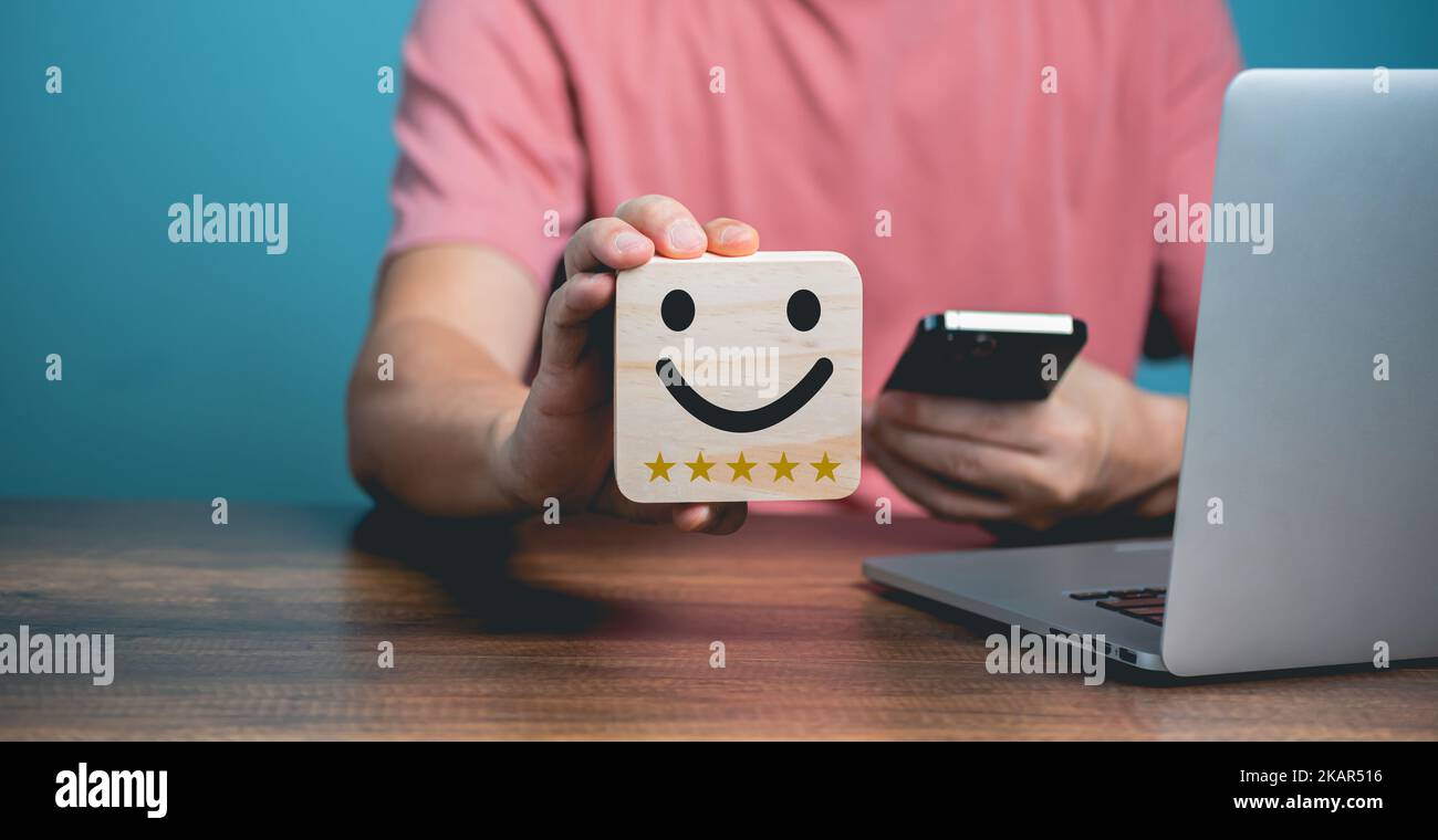 Customer service satisfaction concept, Young businessman using Mobile ...