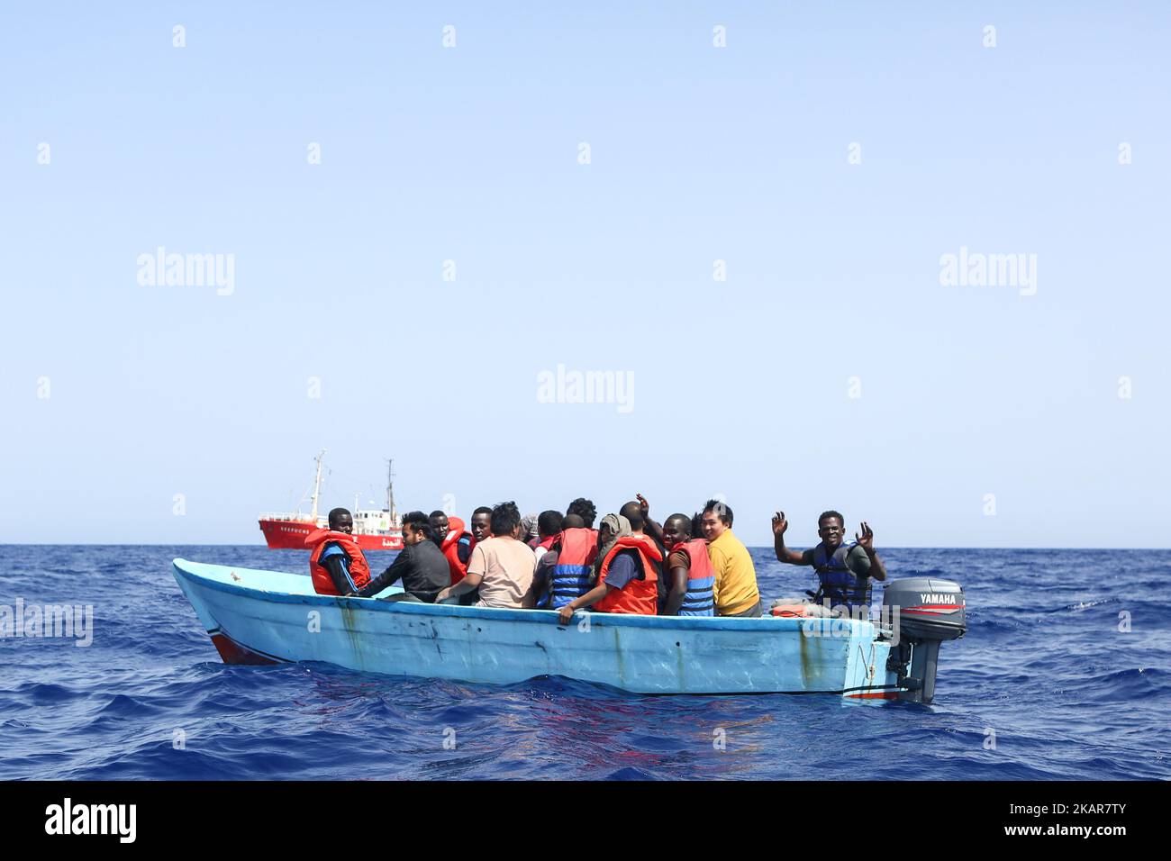 LAMPEDUSA, ITALY - SEPTEMBER 02: Refugees and migrants are seen ...