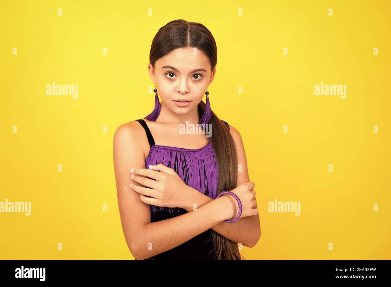 Children studio portrait on yellow background. Childhood lifestyle ...
