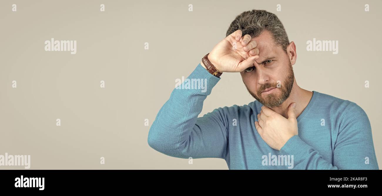 Man face portrait, banner with copy space. mens health. unshaven guy ...