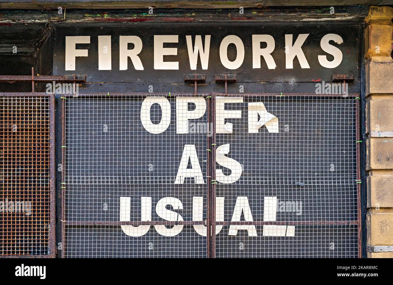 Fireworks on Sale - Open As Usual Stock Photo - Alamy