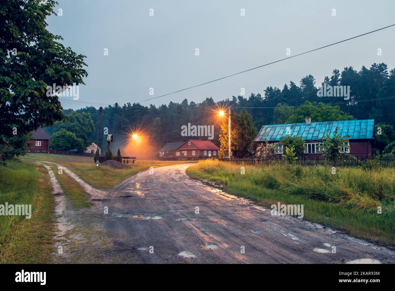 Beautiful, old, polish village with traditional agricultural buildings ...