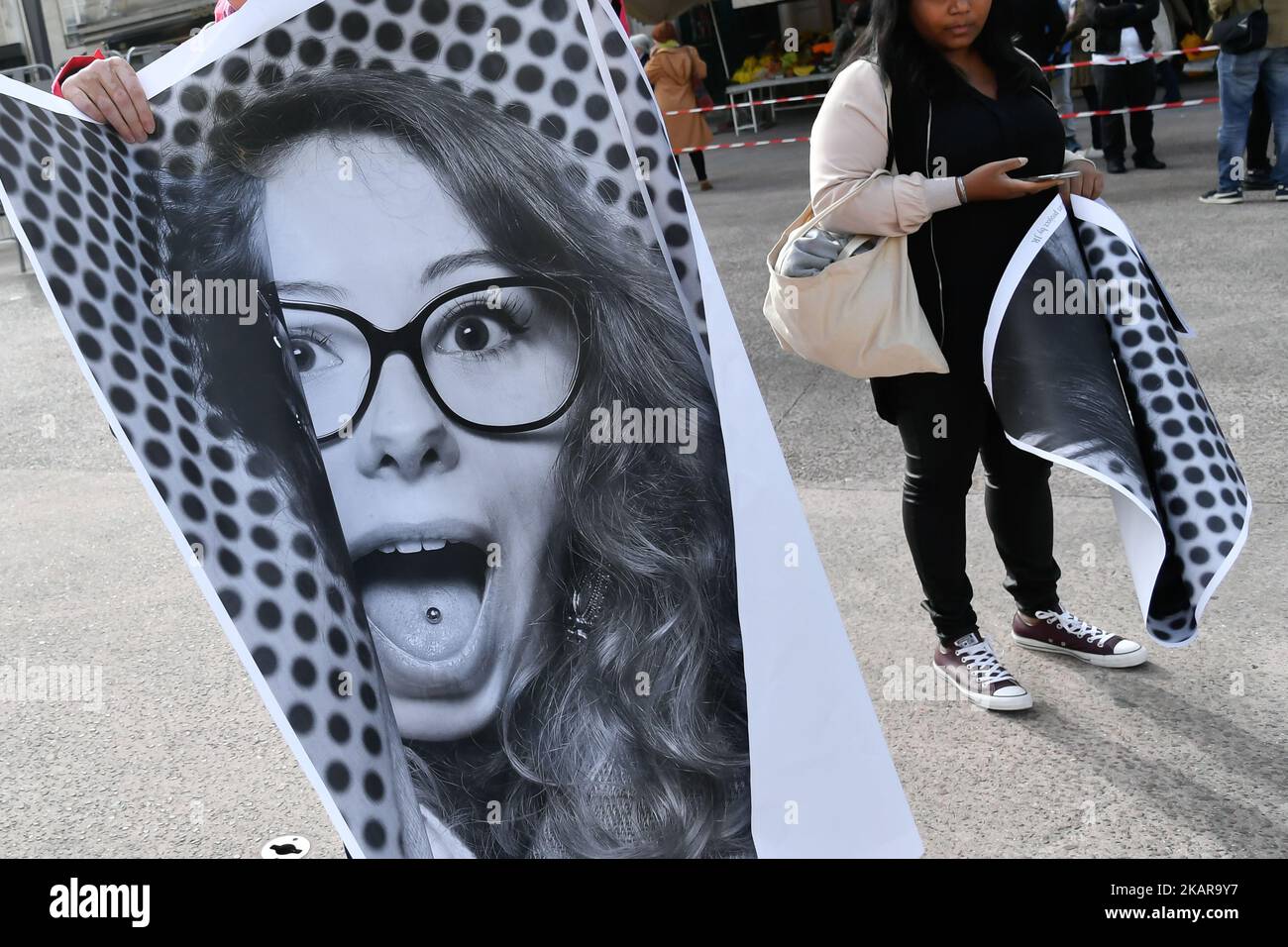 The street artist JR performing the Inside Out Project at the Mairie d ...