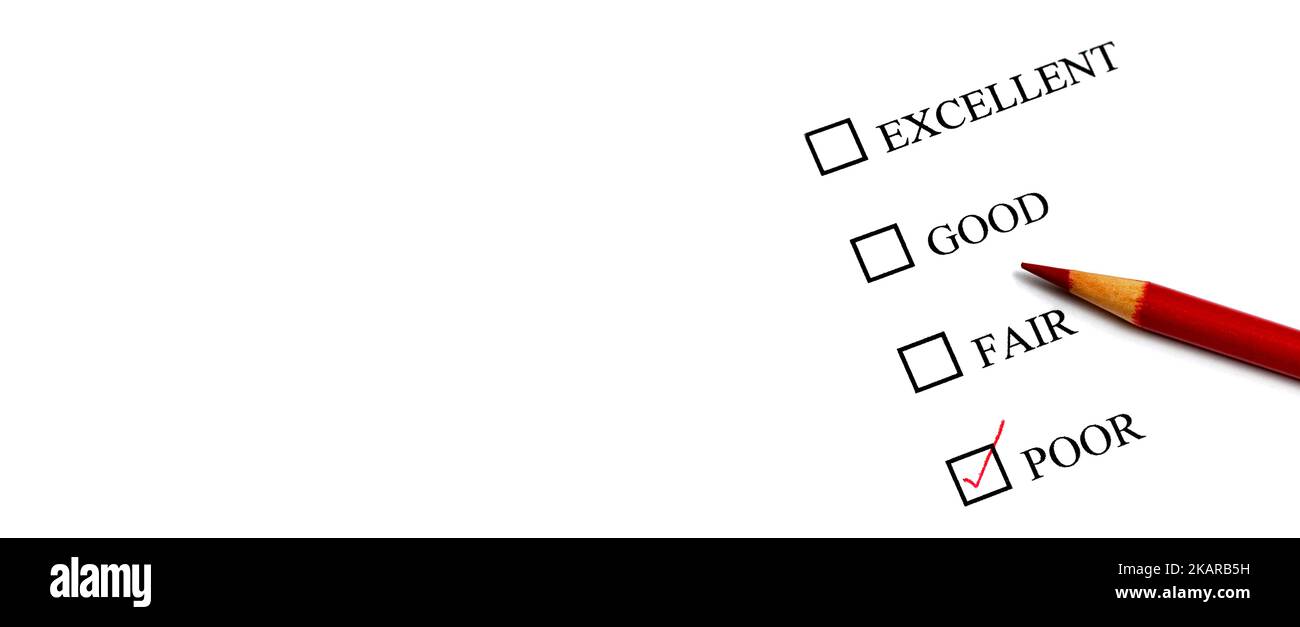 Checklist of Options from Excellent to Poor on survey form with red ...