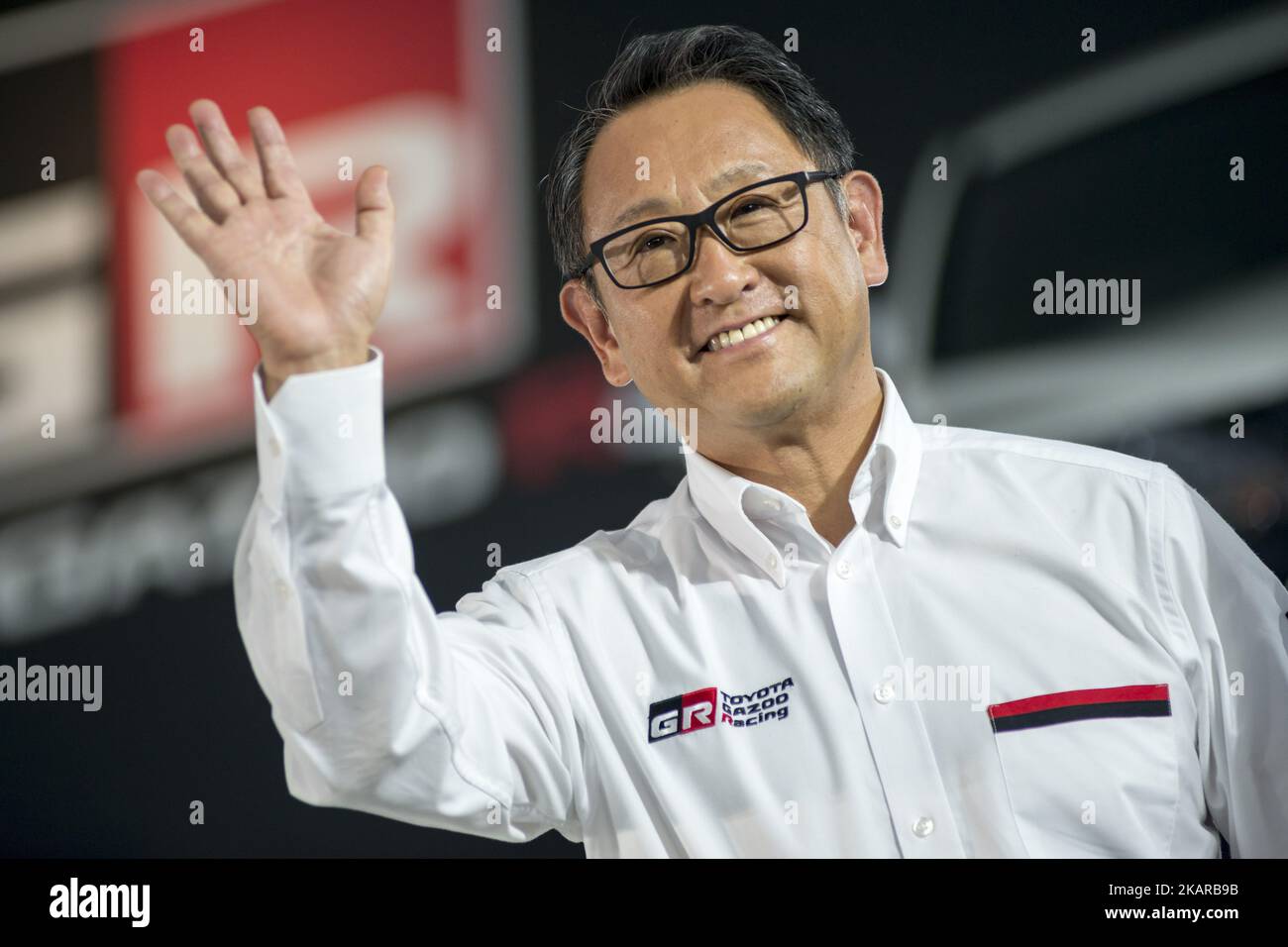 Toyota Motors president Akio Toyoda poses beside a GR86 vehicle during ...