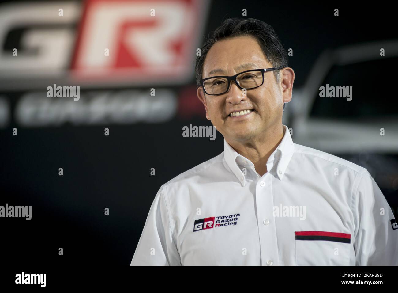 Toyota Motors president Akio Toyoda poses beside a GR86 vehicle during ...