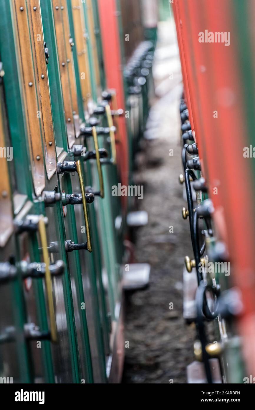 A vertical shot of old steam rail carriage details Stock Photo - Alamy