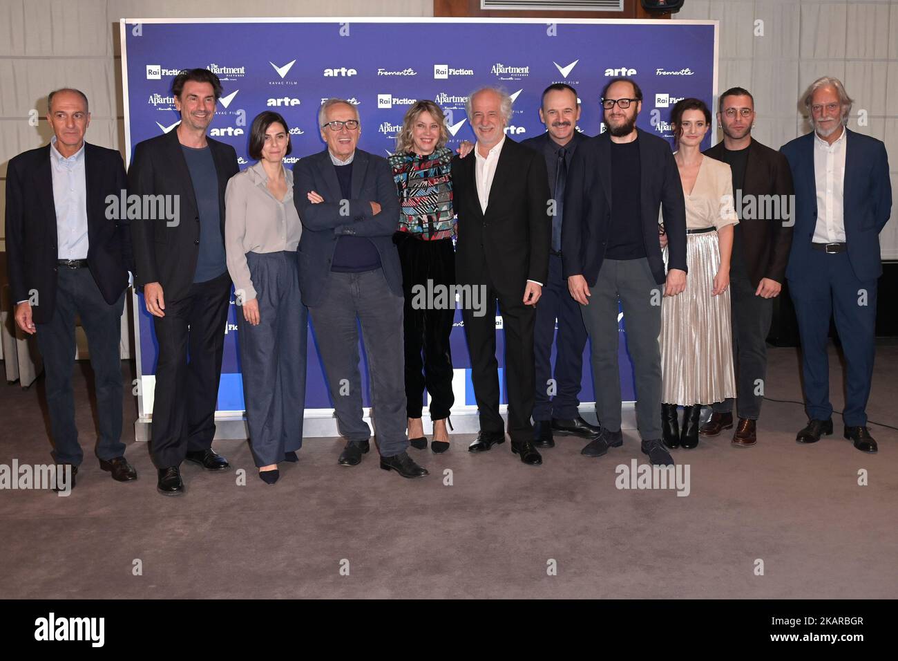 Cast of the series pose during the photocall of the Rai series "Esterno ...
