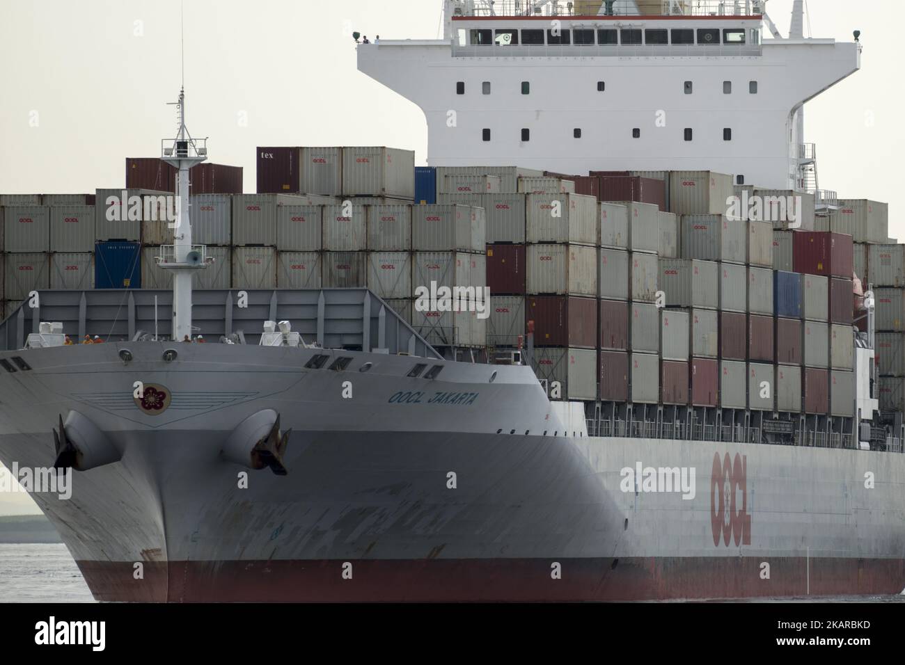 A container ship arrives at a port in Tokyo, September 19, 2017. The ...