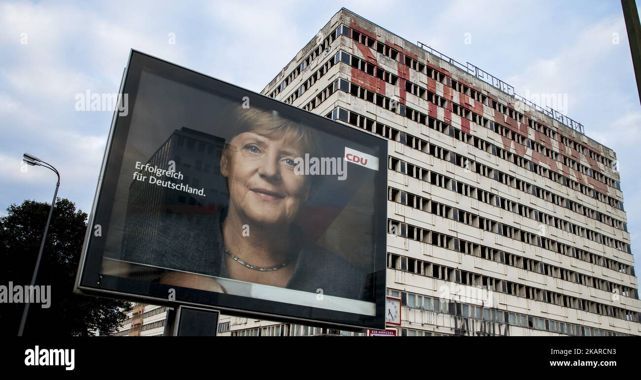 An Election poster showing German Chancellor Angela Merkel (CDU) is ...