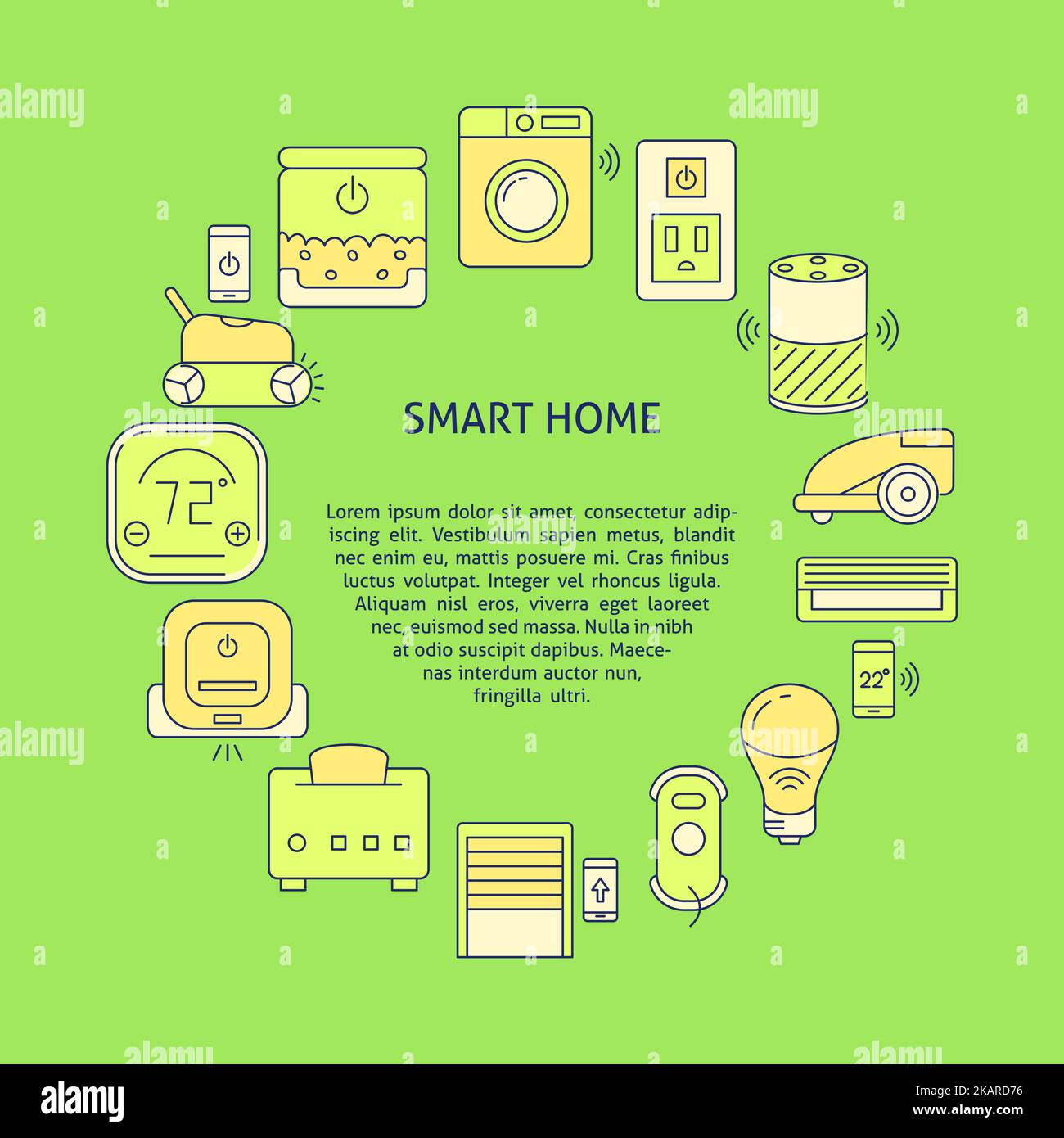 Smart home round banner template in colored line style. Poster with ...