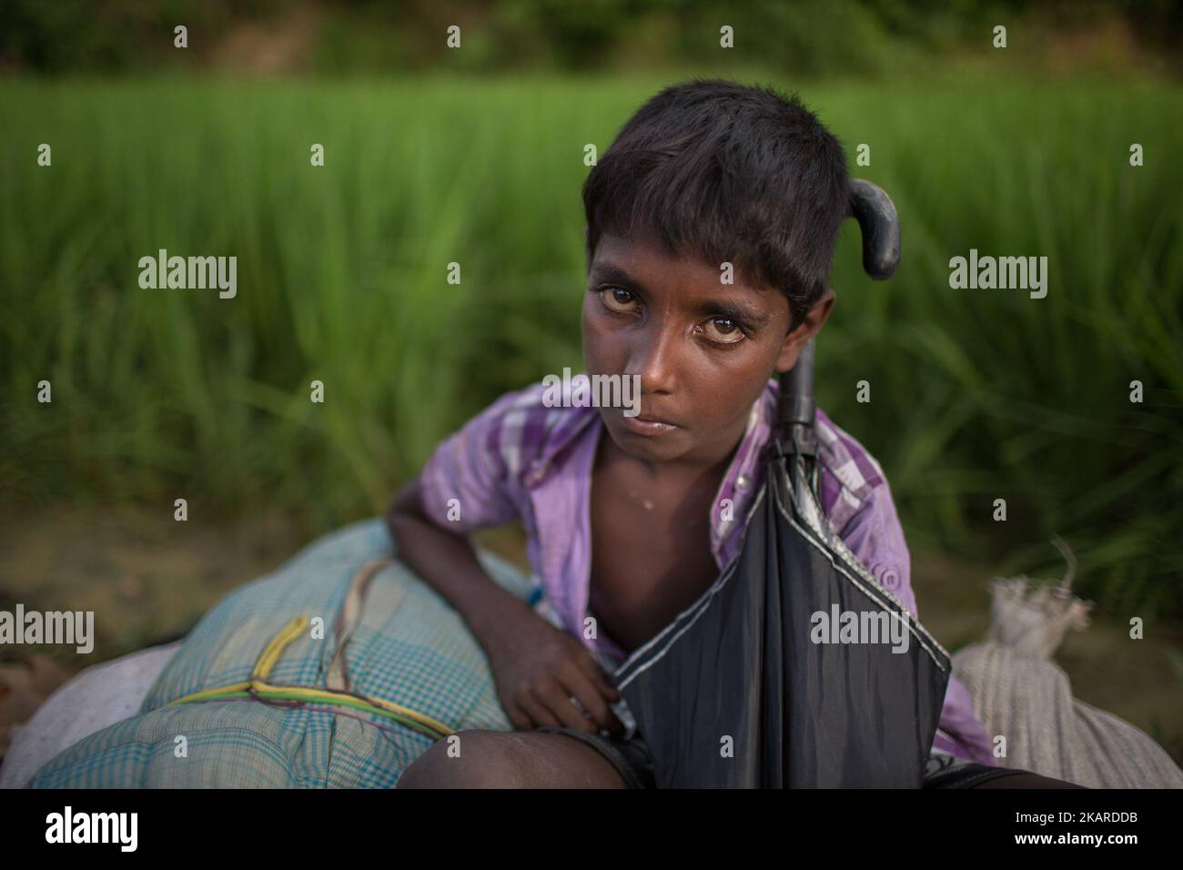 A Rohingya kid looks at the camera at Balukhali, Cox’s Bazar ...
