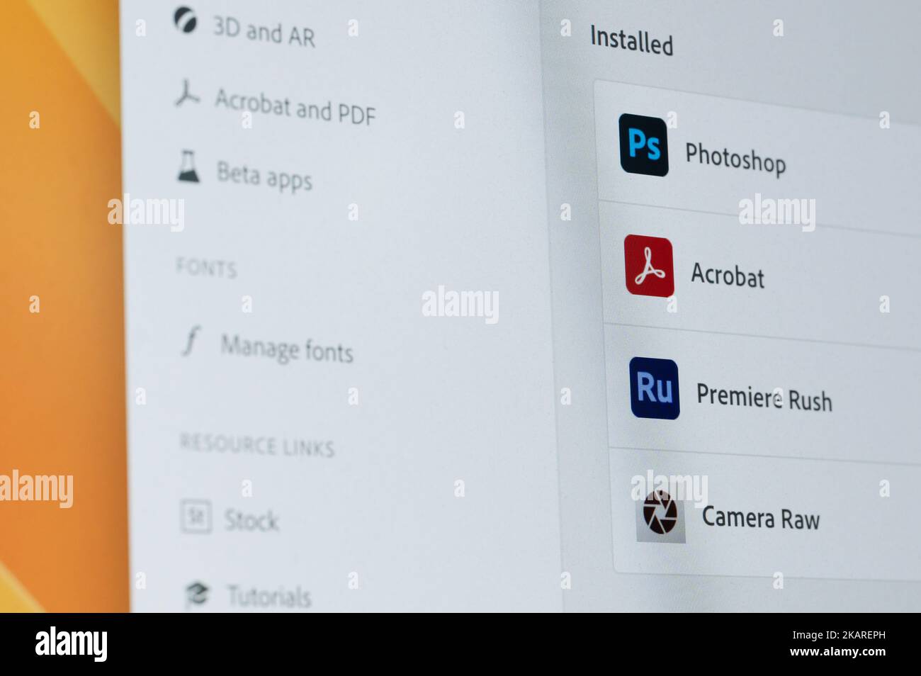 New york, USA - October 31, 2022: Installed adobe apps close up view on ...