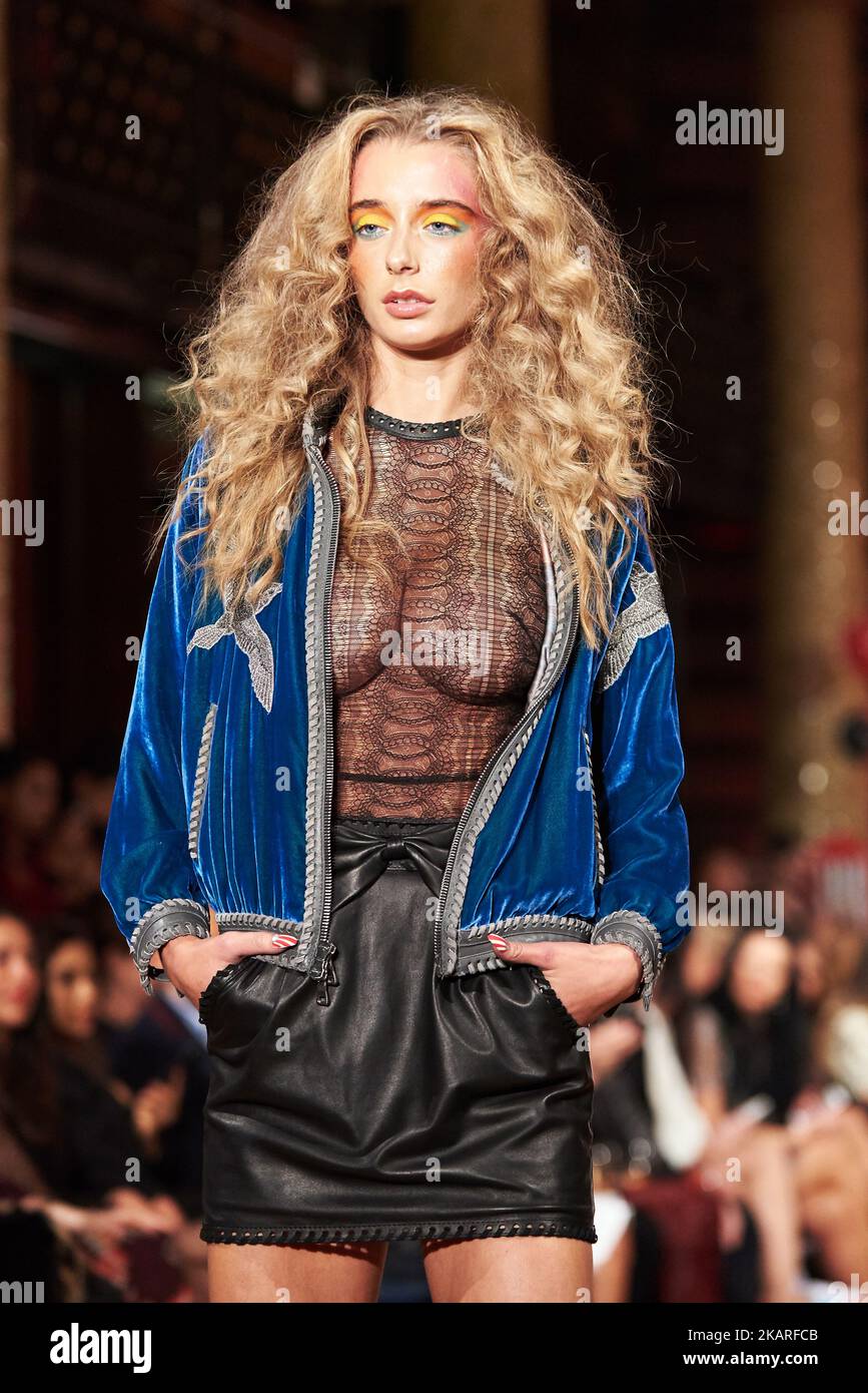 A model walk wearing Kristian Aadvenik's SS18 during the London Fashion ...