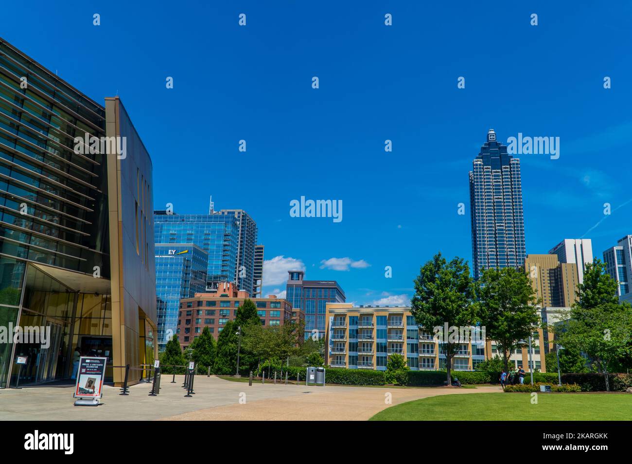 A beautiful shot from a park of office buildings in Atlanta, United ...