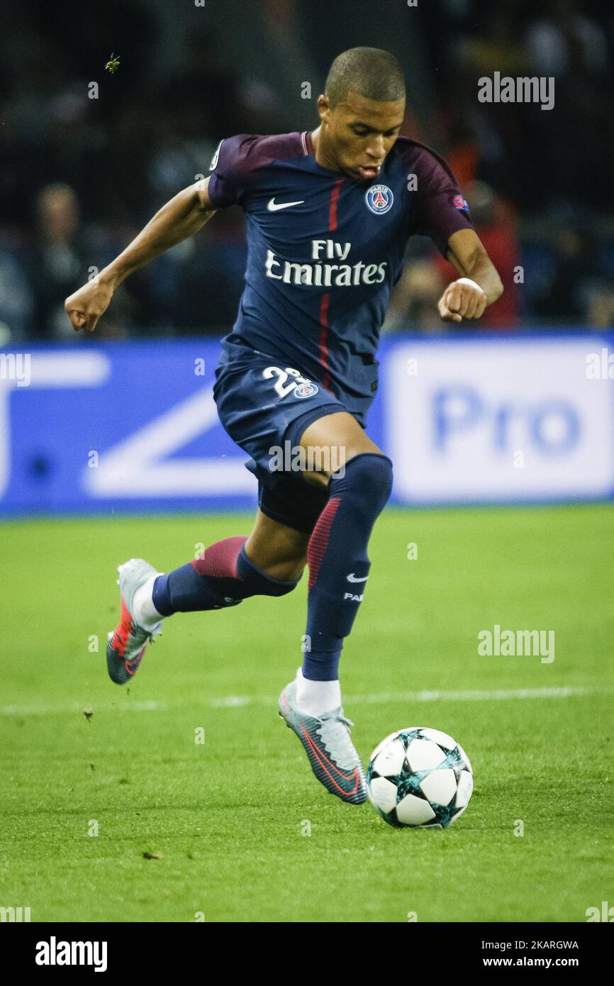 Paris Saint-Germain's French forward Kylian Mbappe in action during the ...
