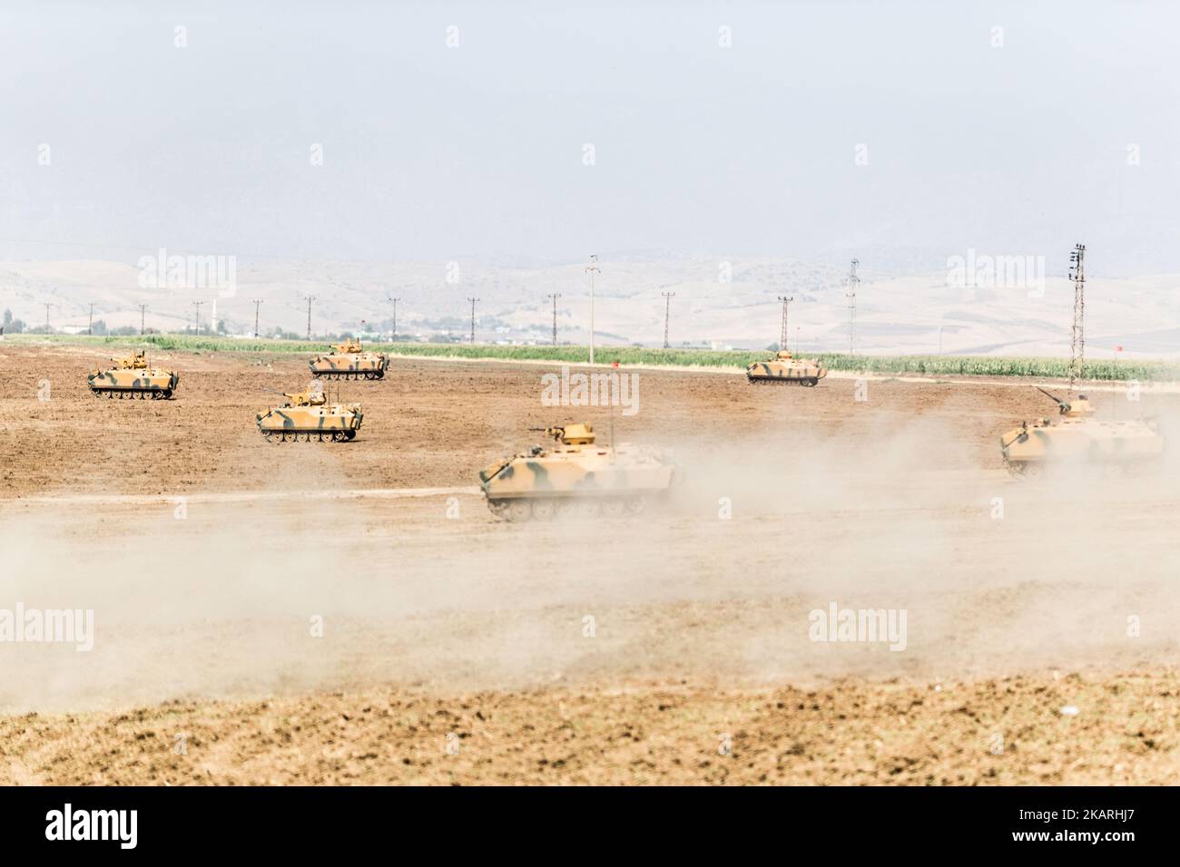 Turkish soldiers with their tanks participate in a military exercise ...