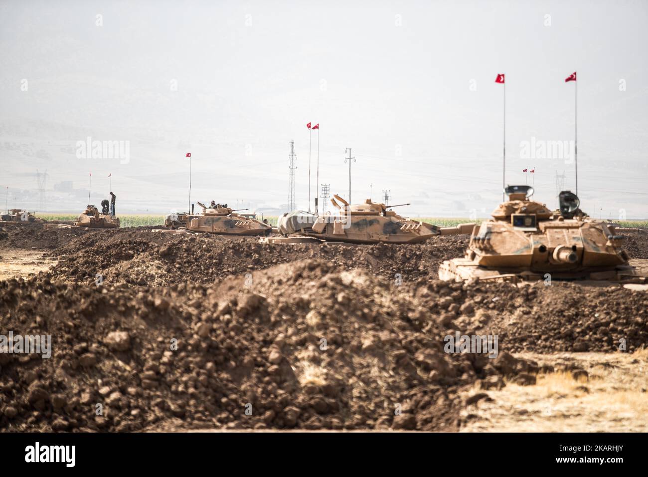 Turkish soldiers with their tanks participate in a military exercise ...
