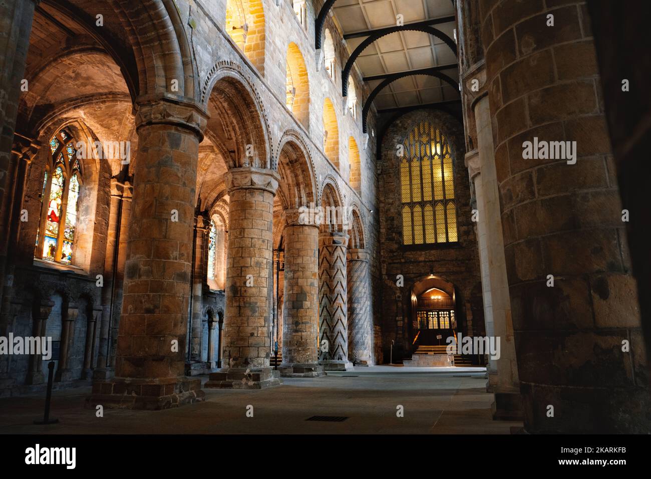 The inside of the Dunfermline Abbey in Scotland with archs Stock Photo ...