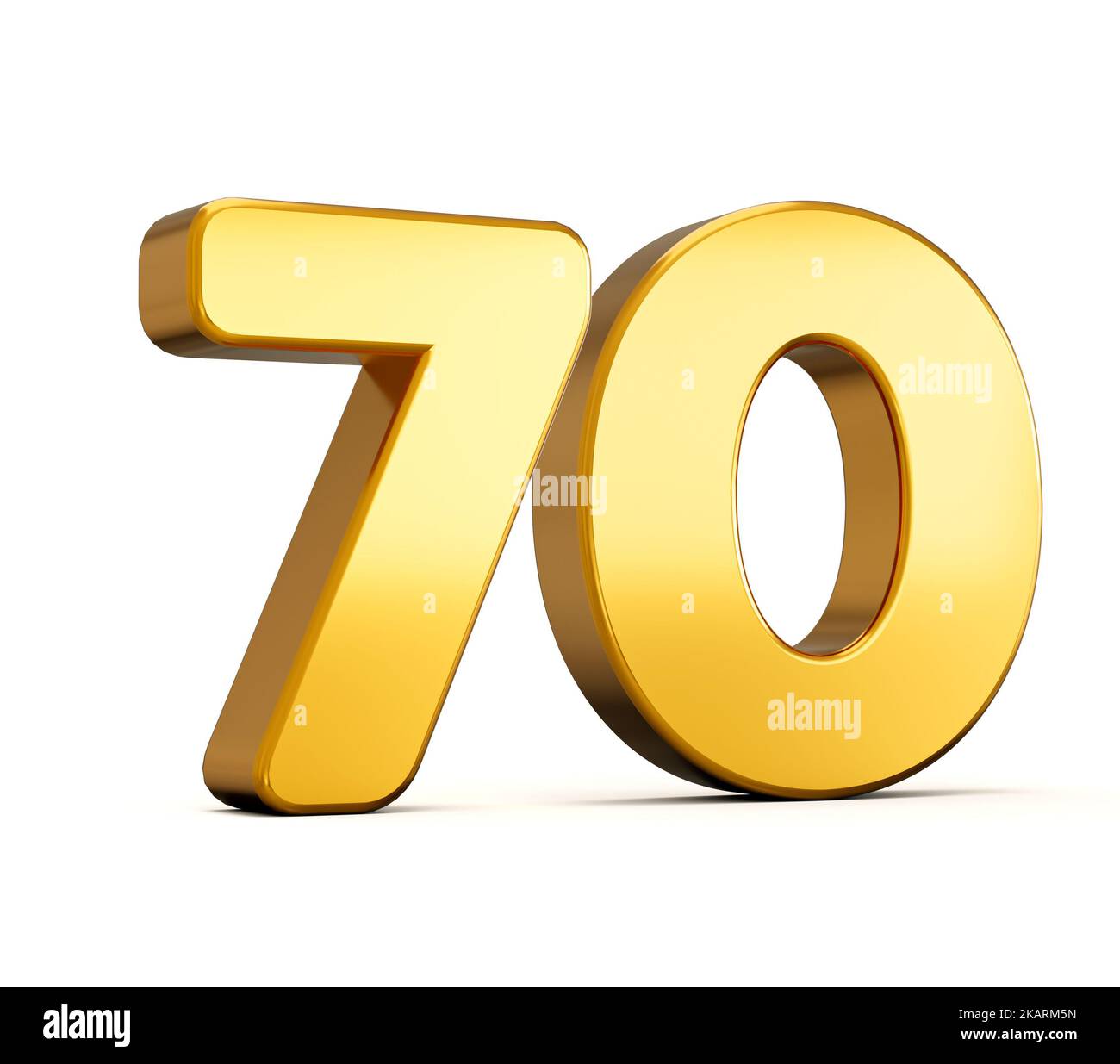 3d illustration of golden number seventy or 70 isolated on white ...