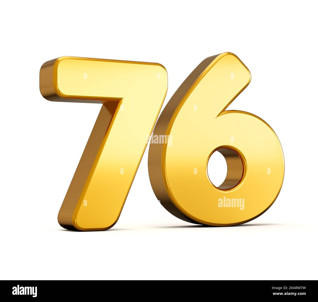 3d illustration of golden number seventy six or 76 isolated on white ...