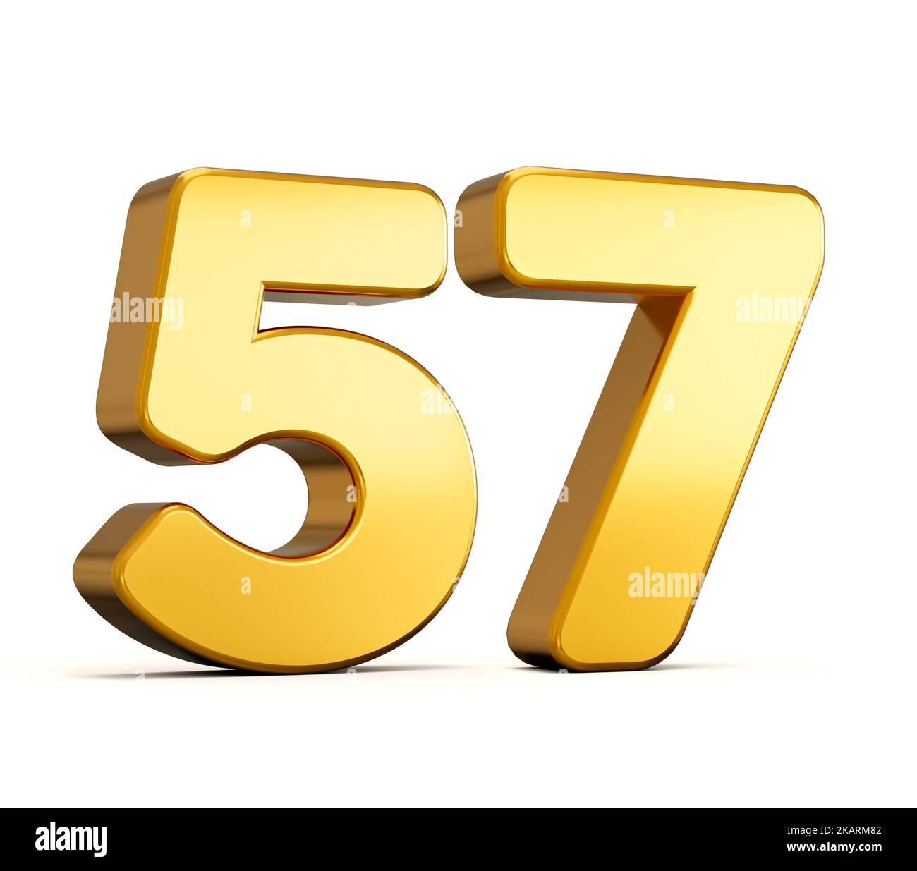 3d illustration of golden number fifty seven or 57 isolated on white ...