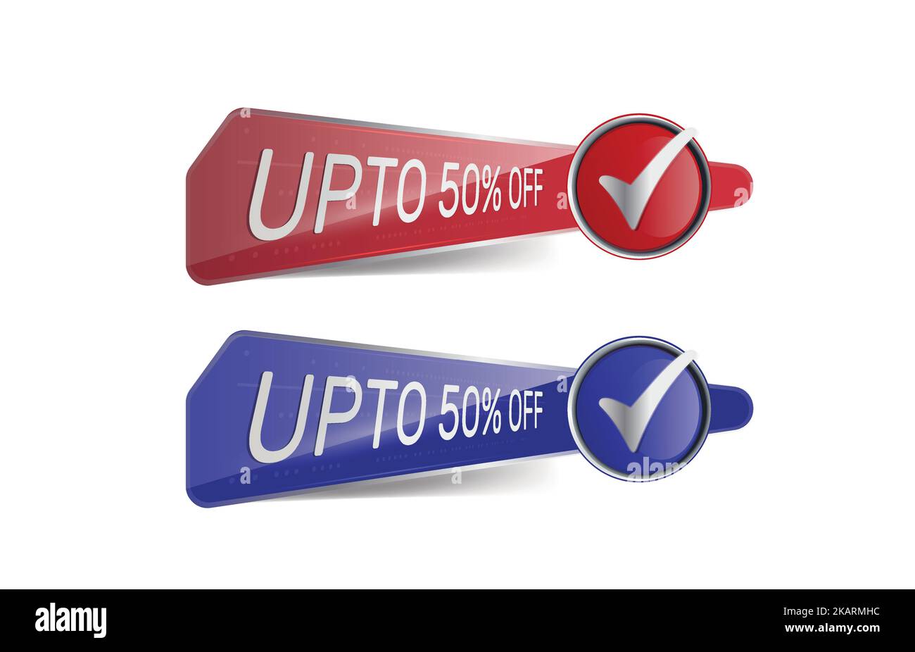 Two red and blue up to 50 percent discount templates isolated on white ...