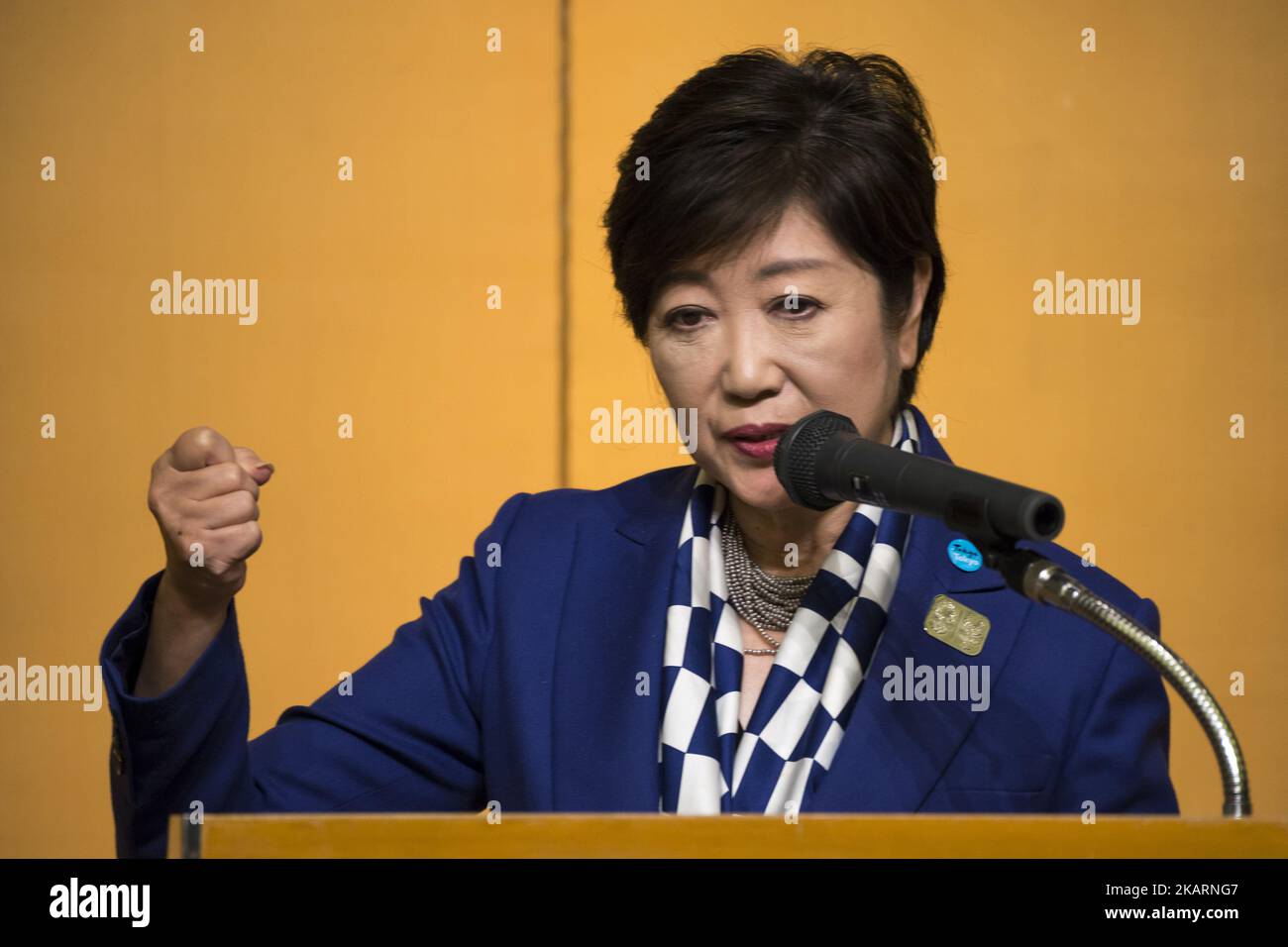 Tokyo Governor Yuriko Koike delivers her speech during the Project ...