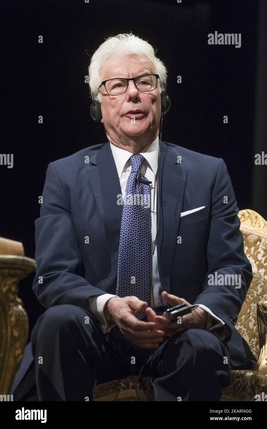 British author Ken Follet speaks during the presentation of his latest ...