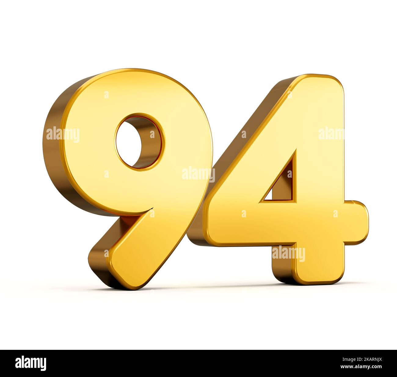 3d illustration of golden number ninety four or 94 isolated on white ...