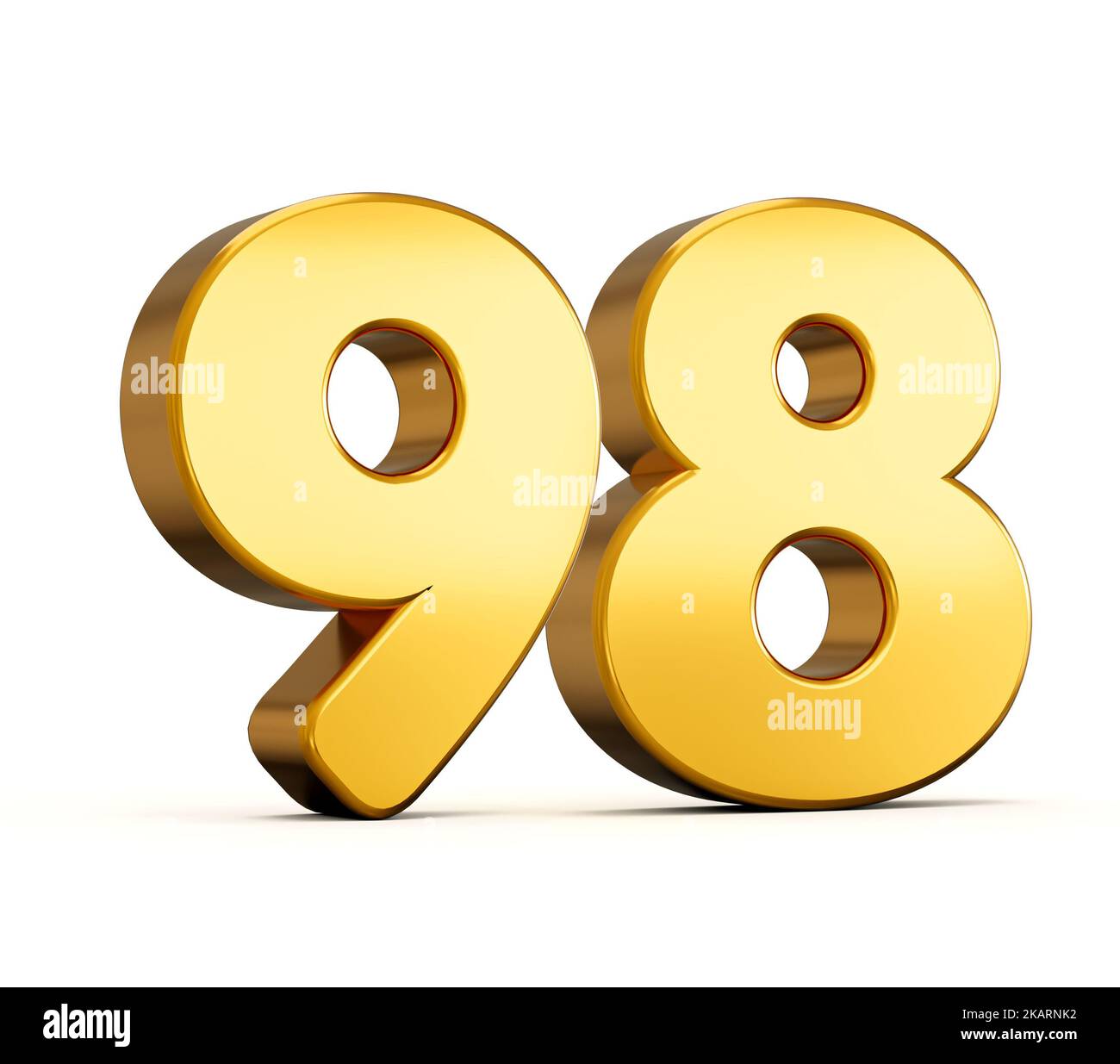 3d illustration of golden number ninety eight or 98 isolated on white ...