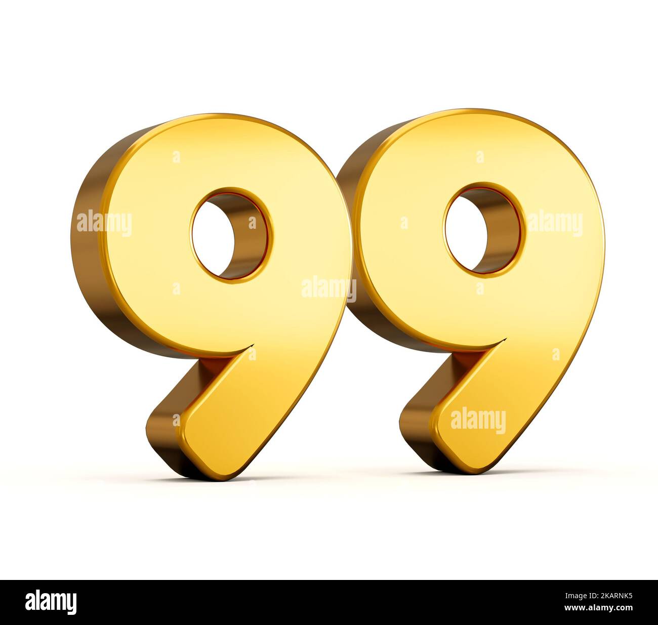 3d illustration of golden number ninety nine or 99 isolated on white ...