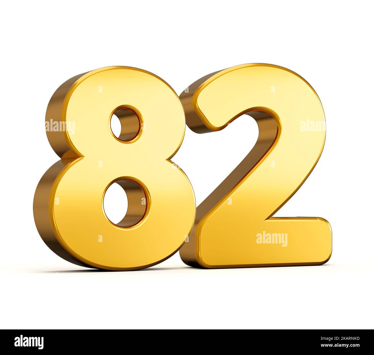 3d illustration of golden number Eighty two or 82 isolated on white ...