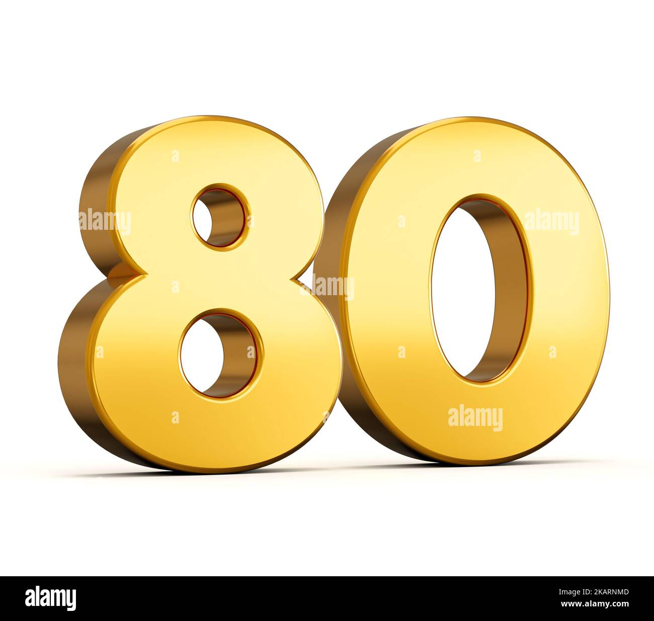3d illustration of golden number Eighty or 80 isolated on white background with shadow Stock ...
