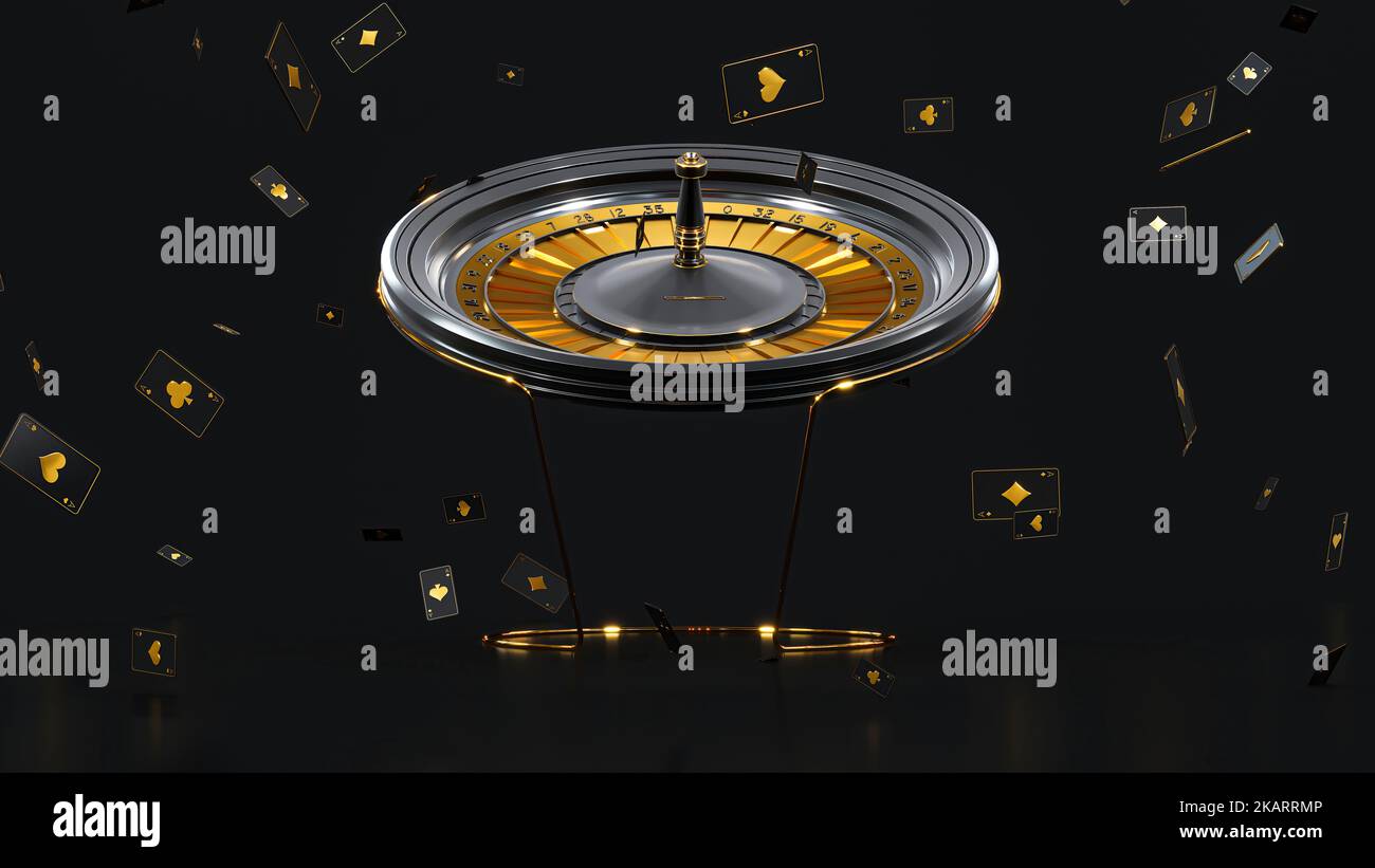 Roulette wheel and poker chips, casino modern black and golden isolated ...