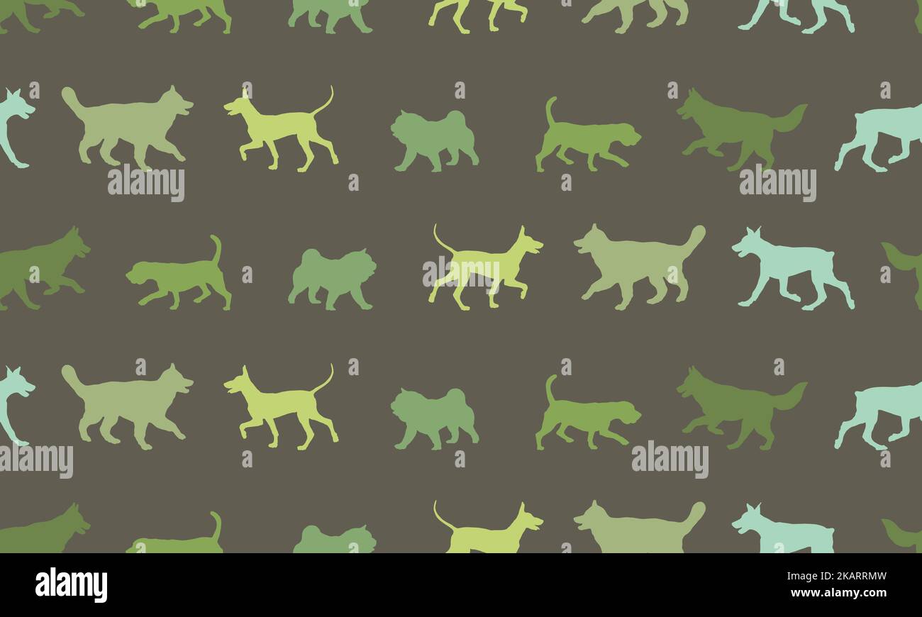 Seamless pattern. Dogs different breeds in various poses. Endless ...
