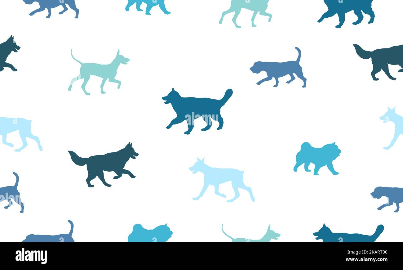 Seamless pattern. Dogs different breeds isolated on a white background ...