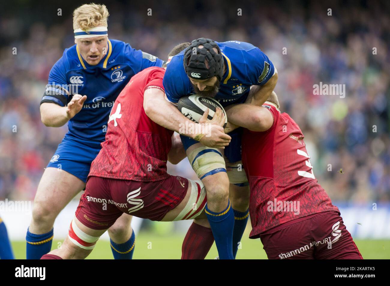 Scott Fardy of Leinster tackled by John Ryan and Robin Copeland of ...