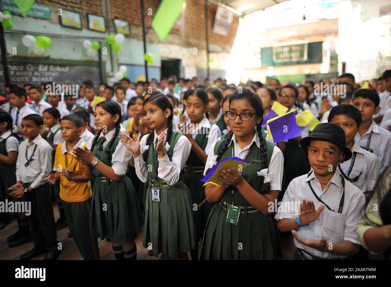 Students of Green Peace Co-Ed School welcoming by clapping their hands ...