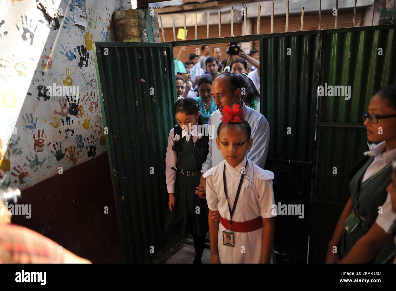 Formal Living Goddess Kumari MATINA SHAKYA in a school uniform enters ...