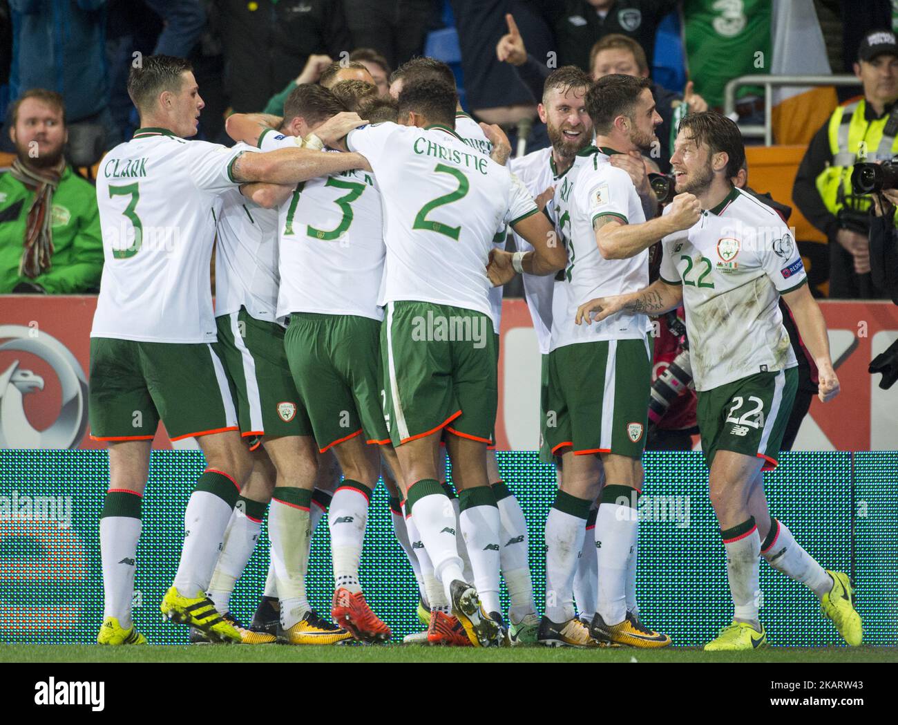 The Irish players celebrate scoring during the FIFA World Cup 2018 ...