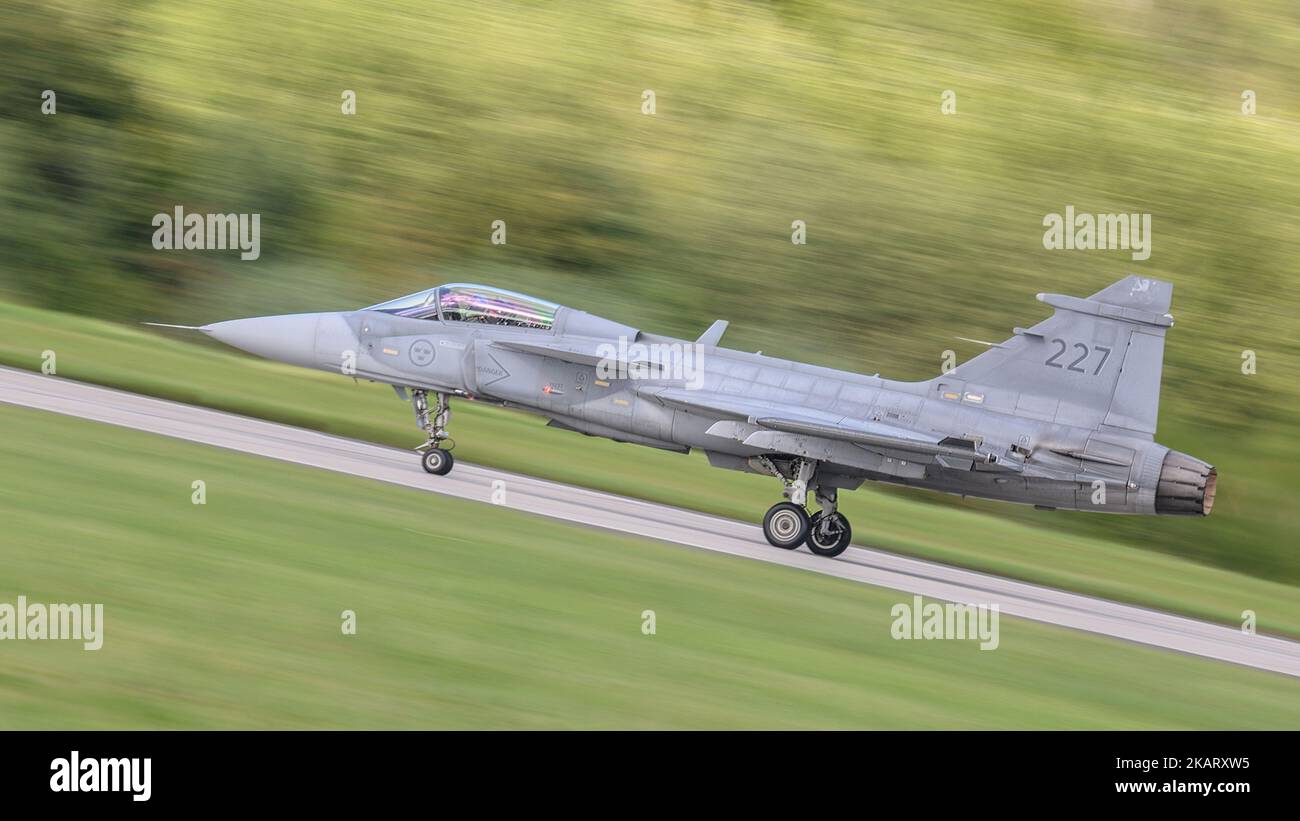 A Swedish military aircraft on the runway ready to fly Stock Photo - Alamy
