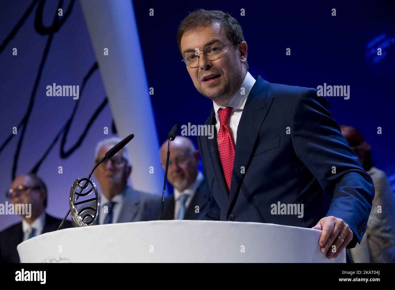 Spanish writer Javier Sierra speaks after receiving the Spain's 2017 ...