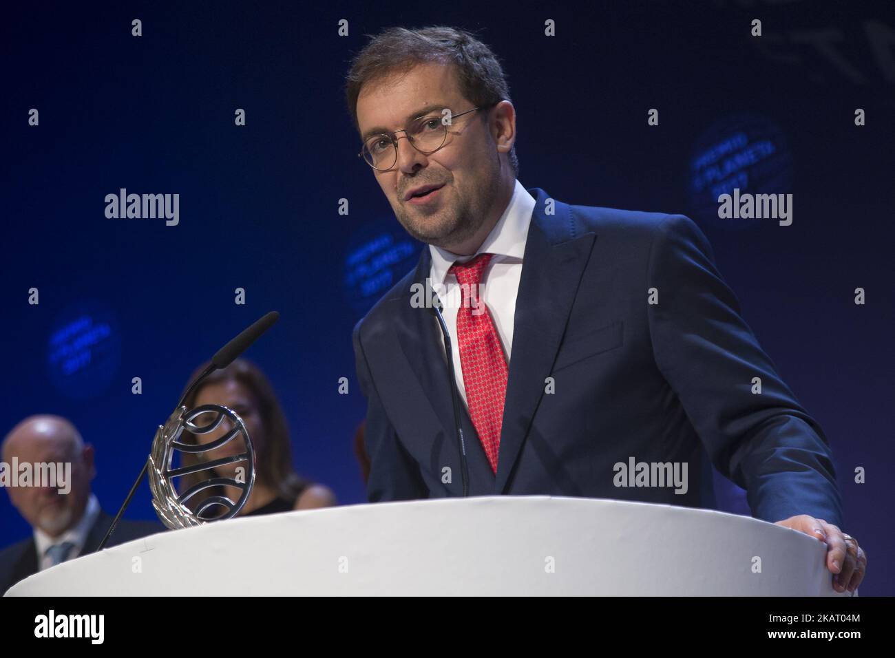 Spanish writer Javier Sierra speaks after receiving the Spain's 2017 ...