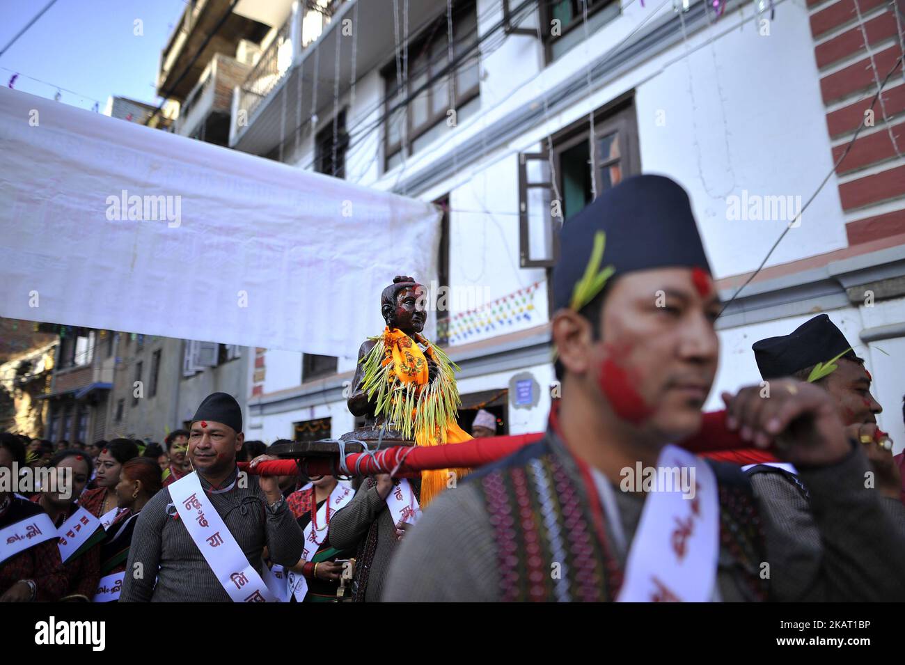 Newari people carrying statue of Sankhardhar Sakwha (who is believed to ...