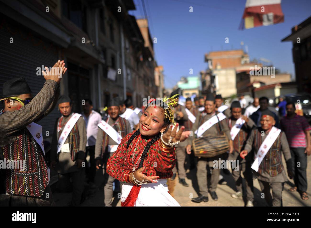 Newari People dance in a traditional instruments during Newari New Year ...