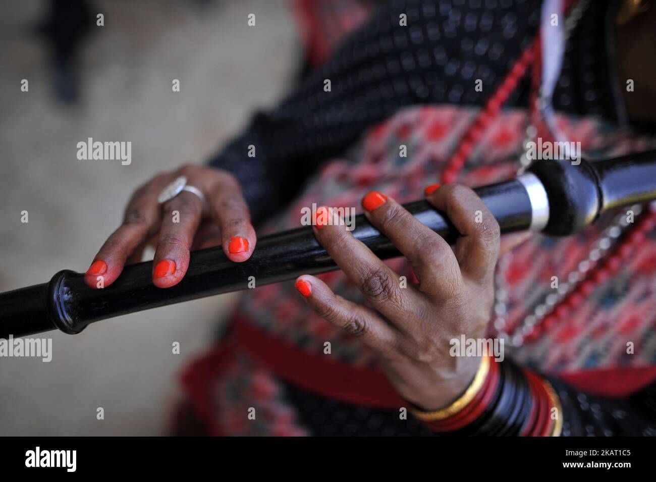 Newari People playing flute traditional instruments during Newari New ...