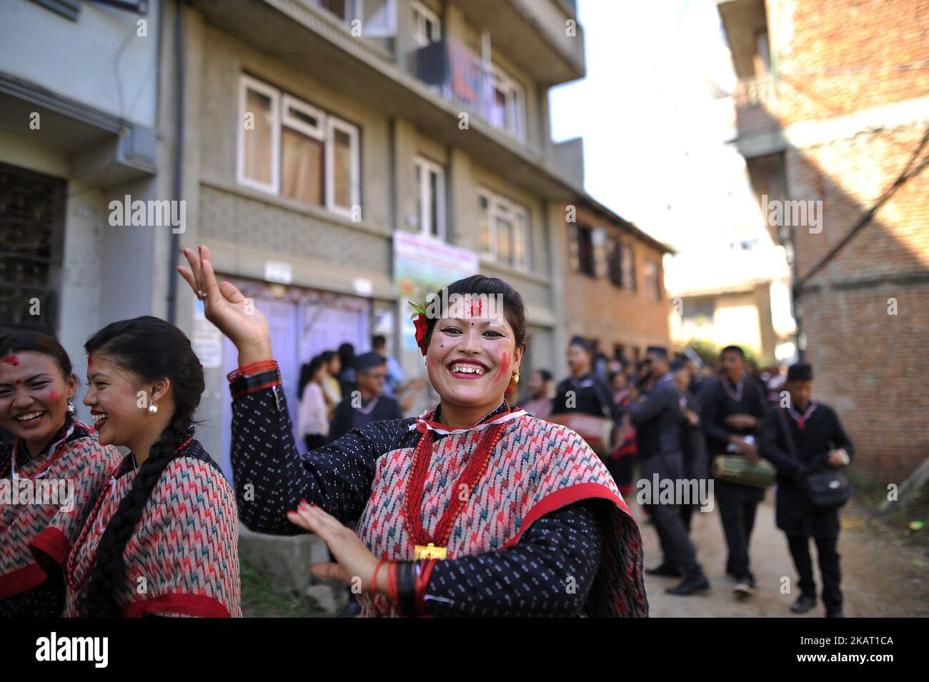 Newari People dance in a traditional instruments during Newari New Year ...