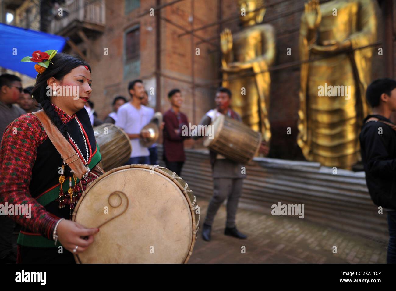 Newari People playing traditional instruments during Newari New Year ...